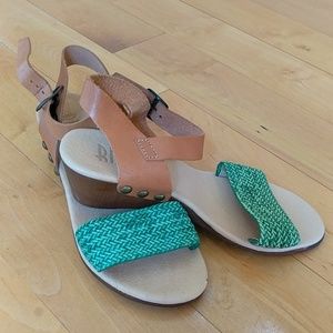 Riva Designs | Shoes | Riva Authentic Leather Green Woven Wedge Sandals ...